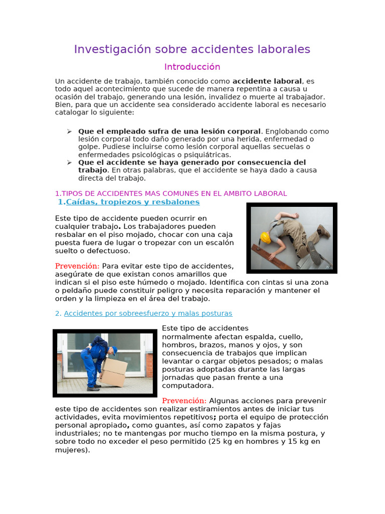 Accidentes Laborales: Tipos y Prevención | PDF | Seguridad y salud ...