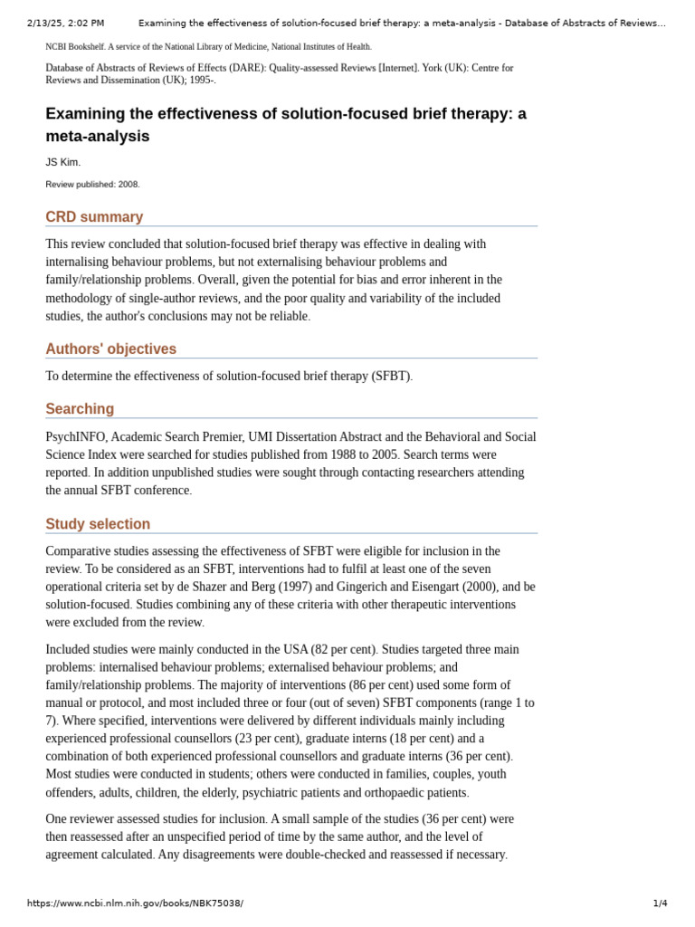 SFBT Effectiveness: A Meta-Analysis | PDF | Effect Size | Meta Analysis