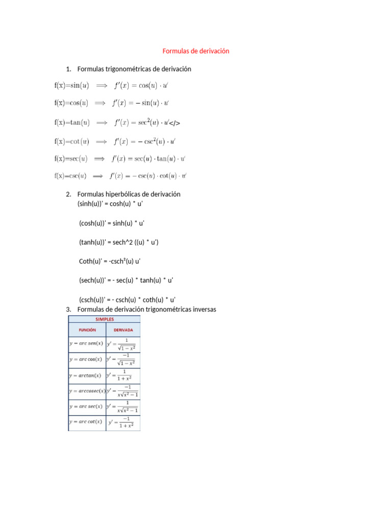 Formulas de Derivación | PDF