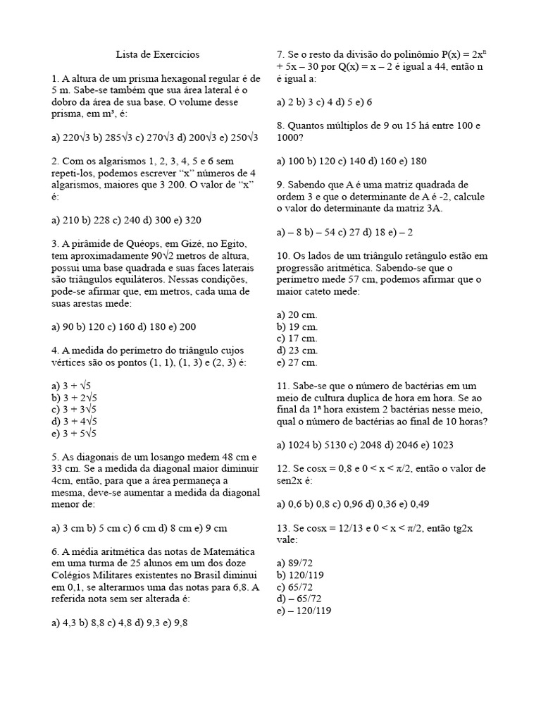 Progressão Aritmética Lista de Exercícios PDF | PDF | Triângulo ...