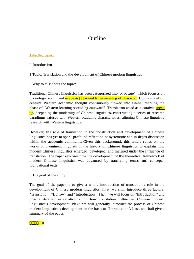 Outline of Translation and The Development of Chinese Modern ...
