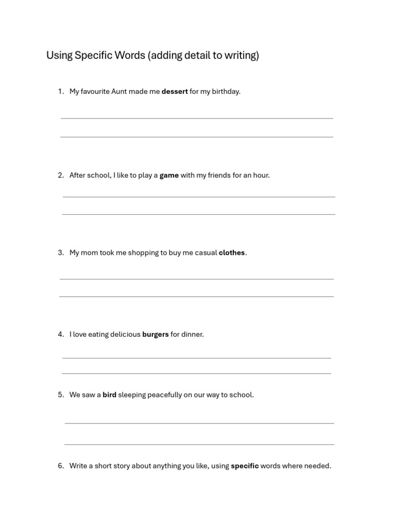 Specific Words & Details Worksheet Tarina | PDF