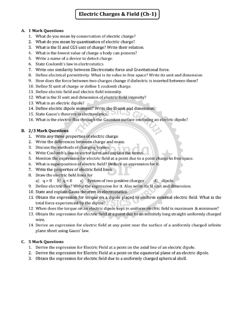 Physics Question Bank For Class 12 | PDF