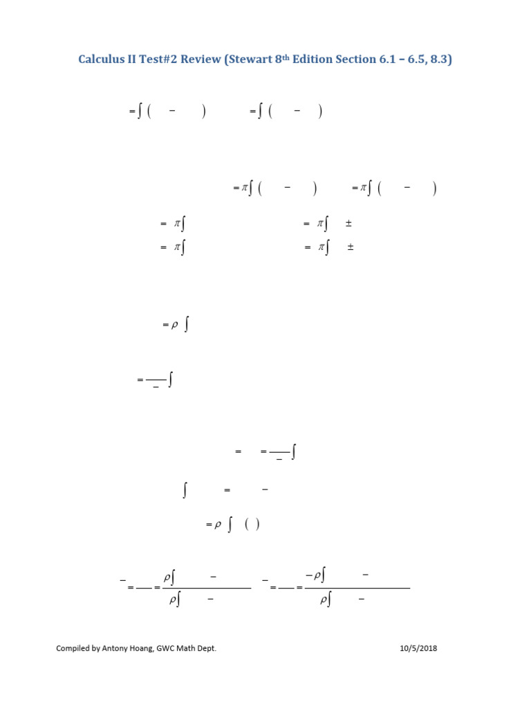 Calculus 2 Test 2 Review Stewart 8th-1 | PDF | Geometry | Geometric ...