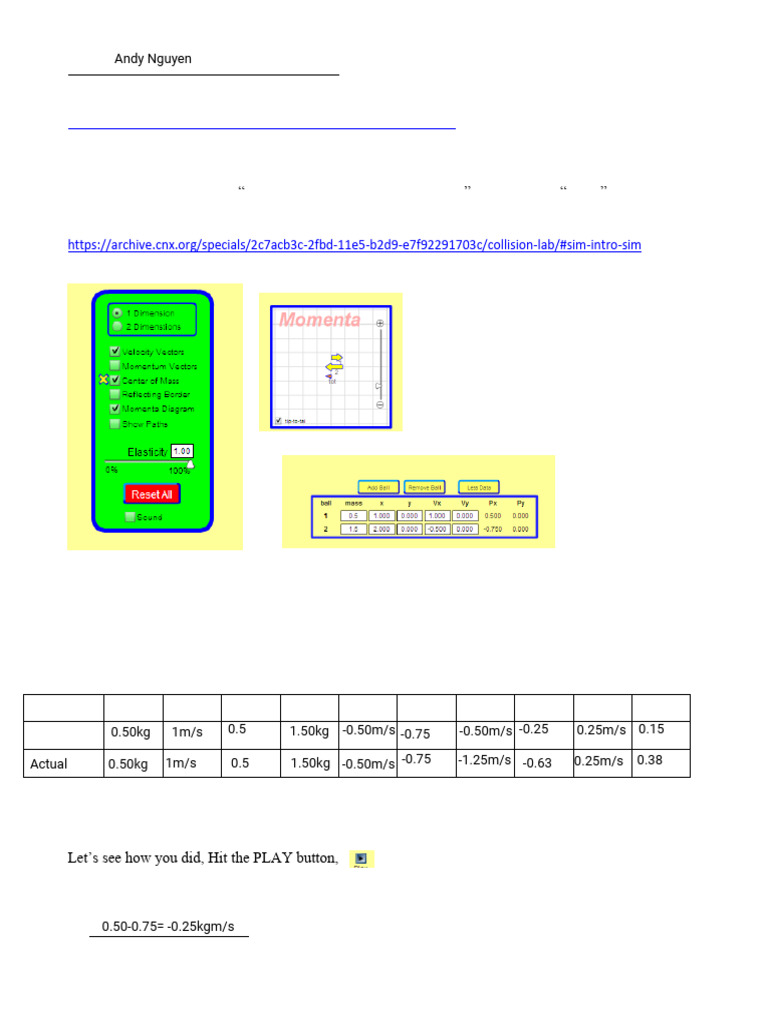 Collision Lab: Physics Simulations Guide | PDF | Momentum | Collision