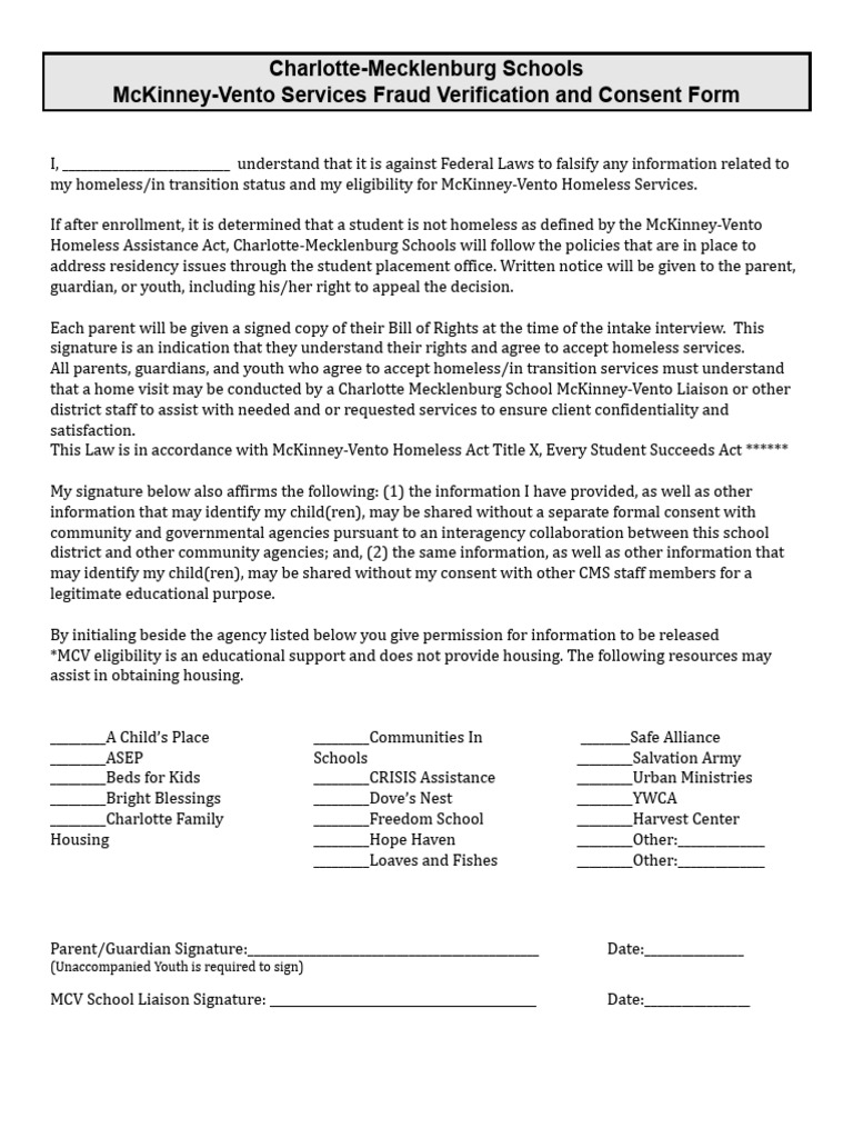 McKinney-Vento Services Consent Form | PDF
