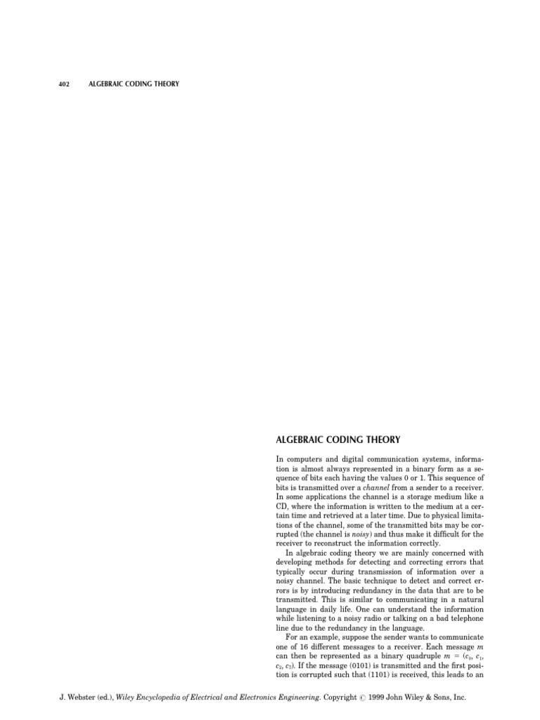 W4205 - Algebraic Coding Theory | PDF | Matrix (Mathematics) | Algebra