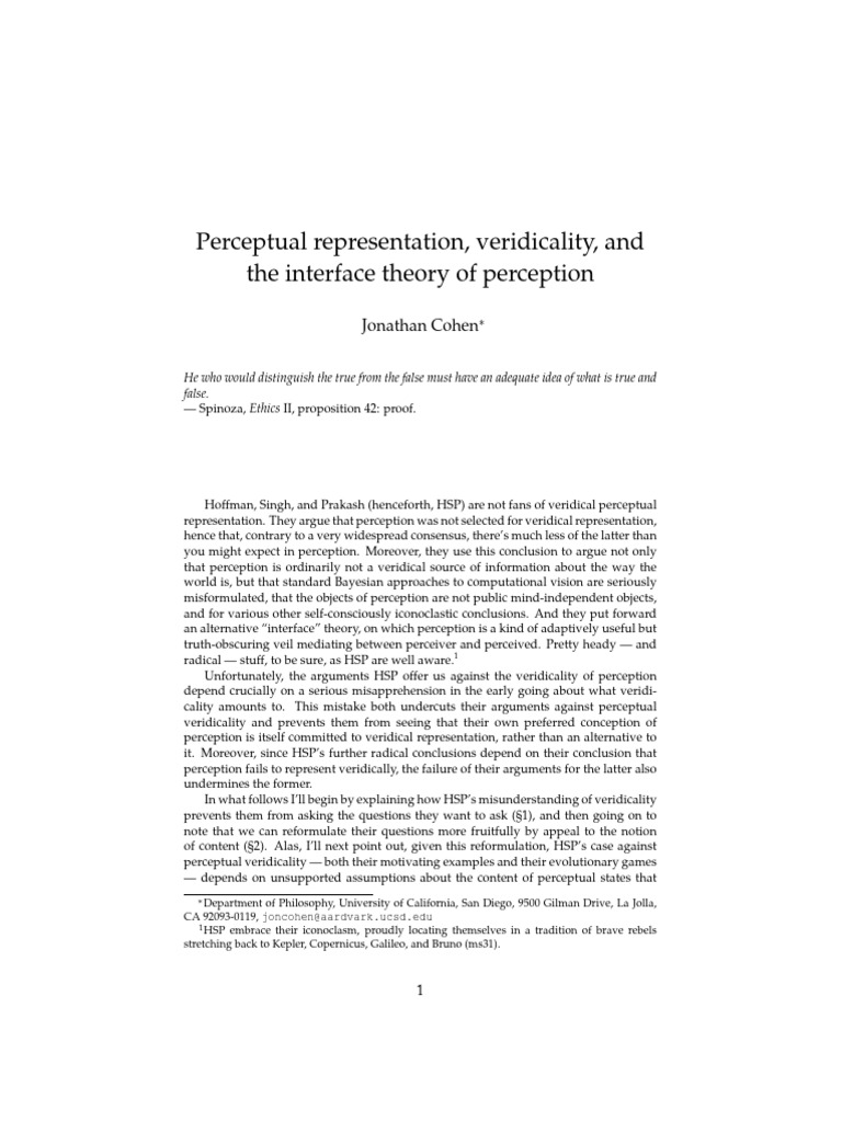 Cohen. Perceptual representation, veridicality, and the interface ...
