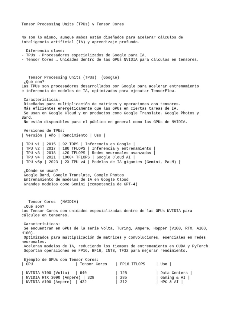 Tensor Processing Units (TPUs) y Tensor Cores | PDF | Unidad de ...