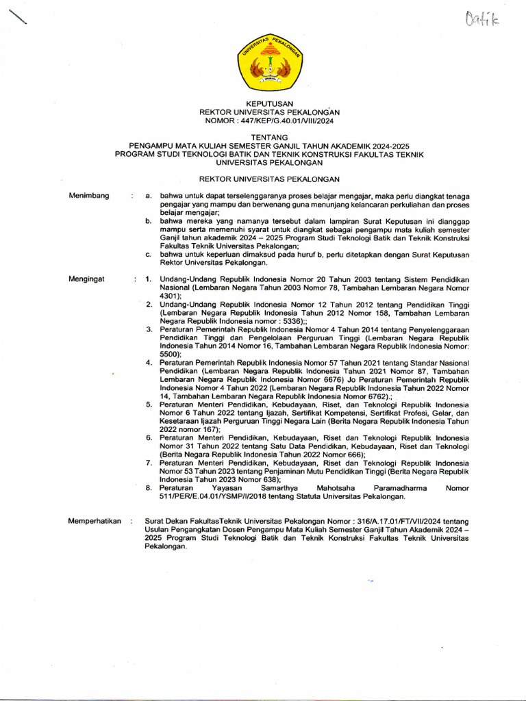 SK Pengampu Kriya Batik Gjl 24-25[1] | PDF