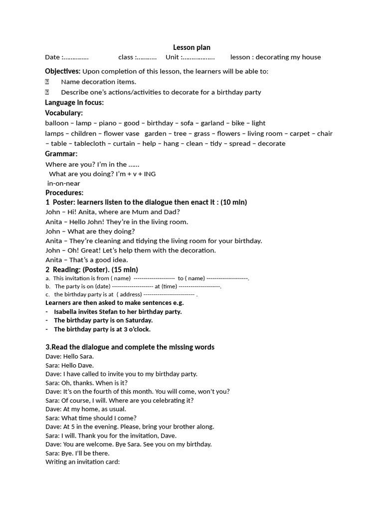 Lesson Plan Decorating My House | PDF