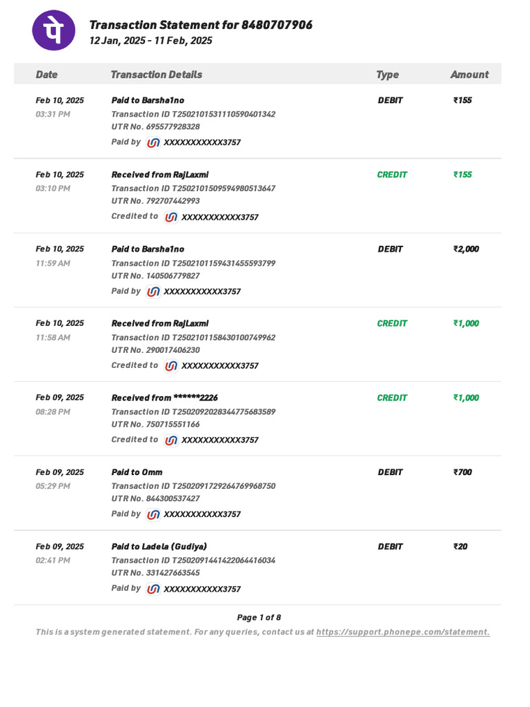 PhonePe Statement Jan2025 Feb2025 | PDF | Debit Card | Personal Finance