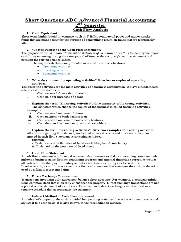 Short Questions ADC 2nd Semester Adv Fin Accounting 01201 | PDF ...