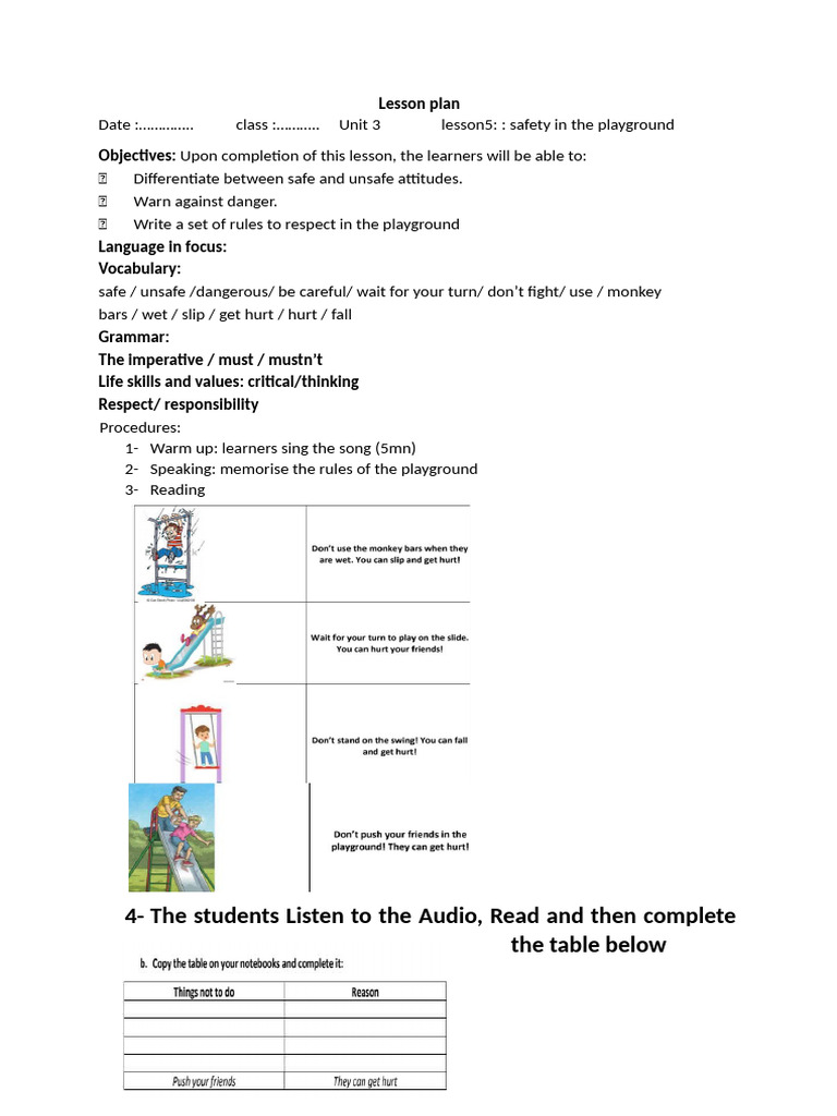 Playground Safety Lesson Plan | PDF