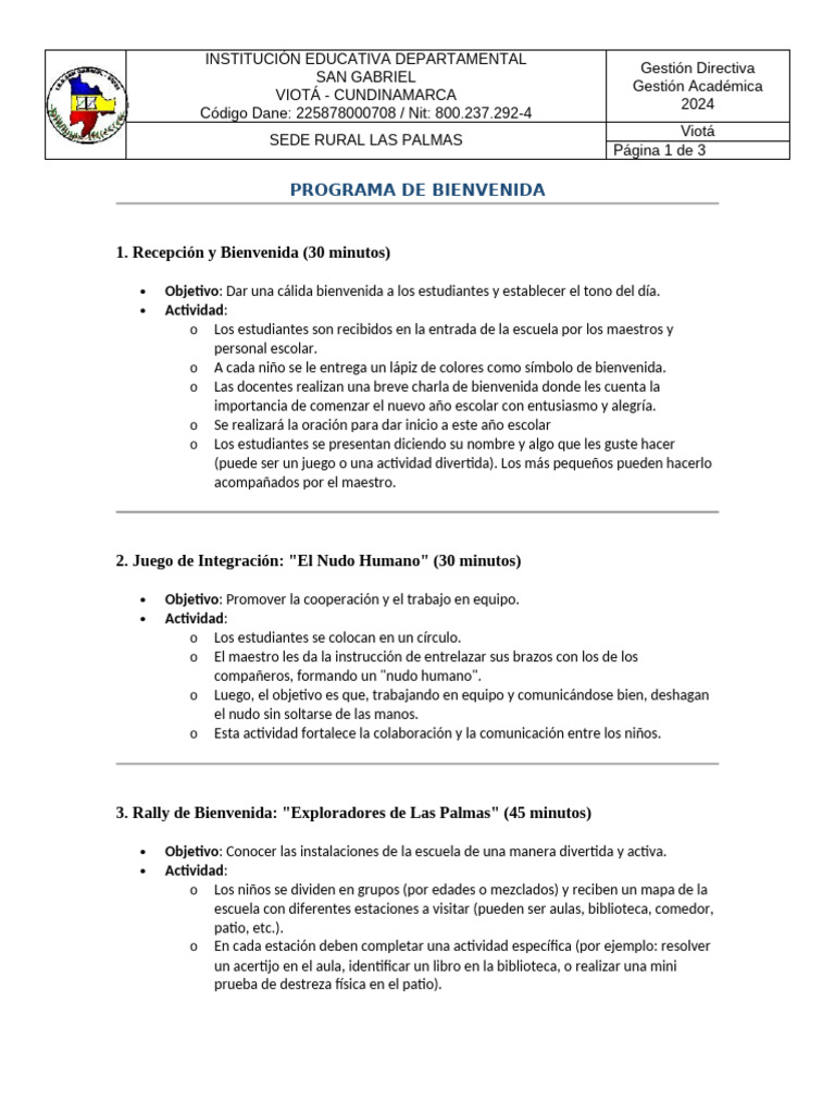 Programa de Bienvenida | PDF | Escuelas