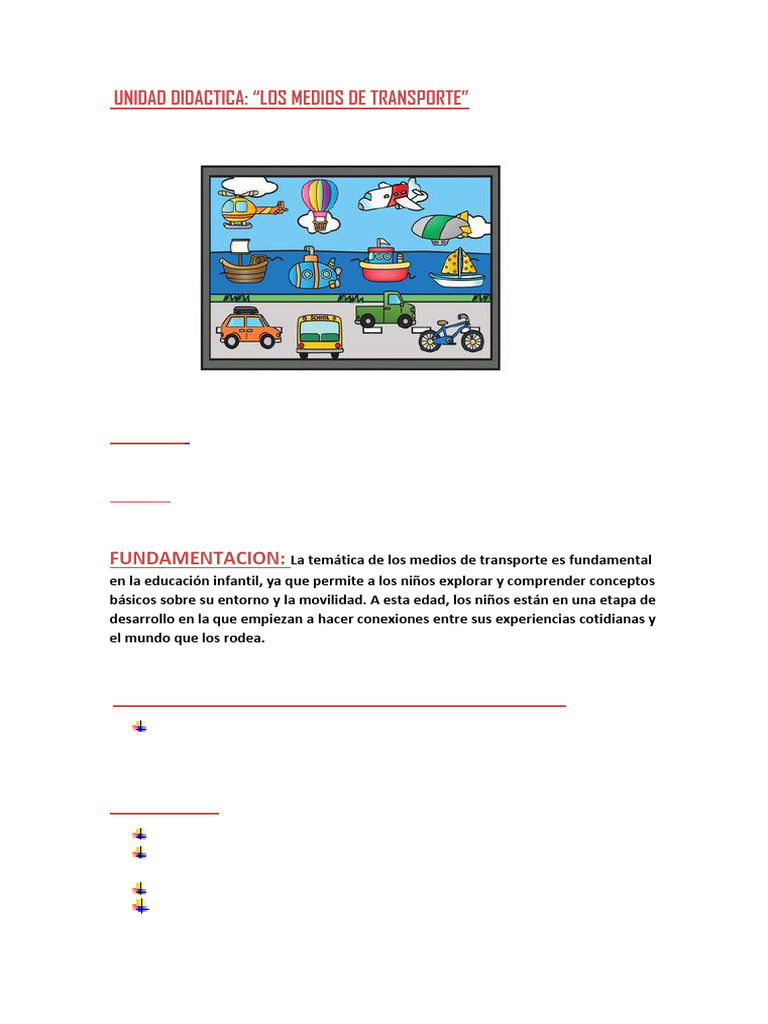 Unidad Didáctica: Medios de Transporte | PDF | Transporte | Educación ...