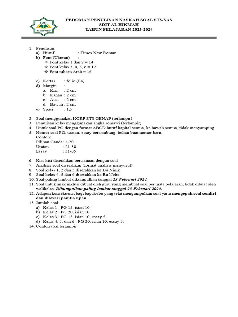 Pedoman Penulisan Naskah Soal STS, Sas-1 | PDF