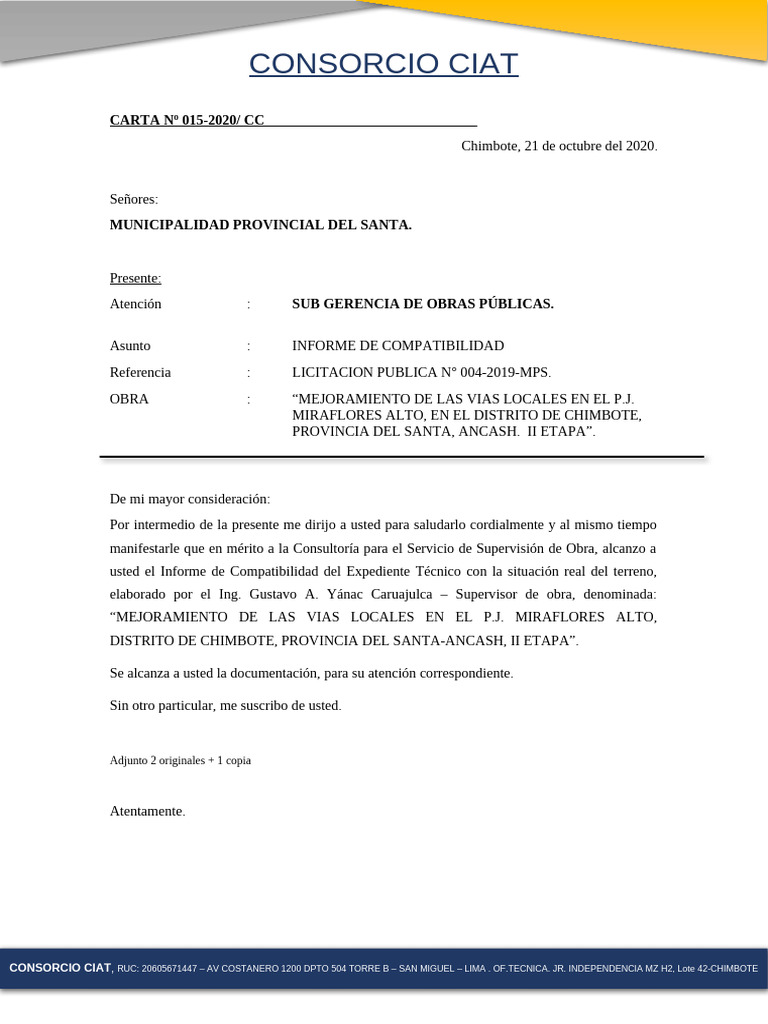 Carta #015-2020 CC - Informe de Compatibilidad | PDF