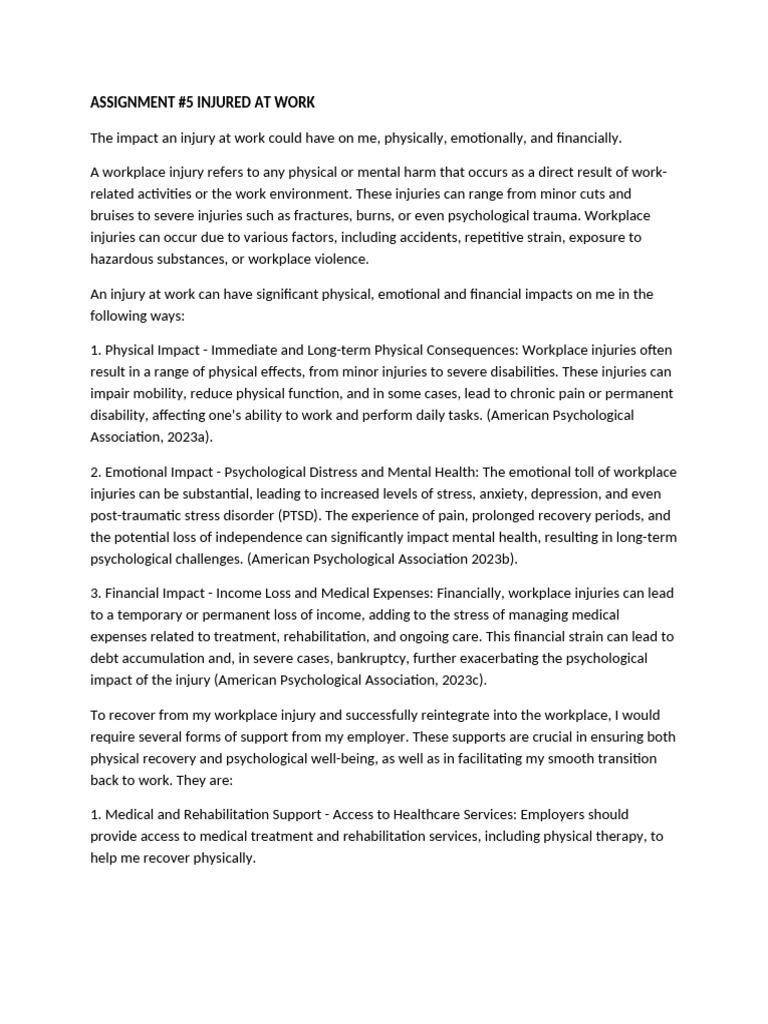 Ohs Assignment #5 Injured at Work | PDF | Mental Health | Occupational ...