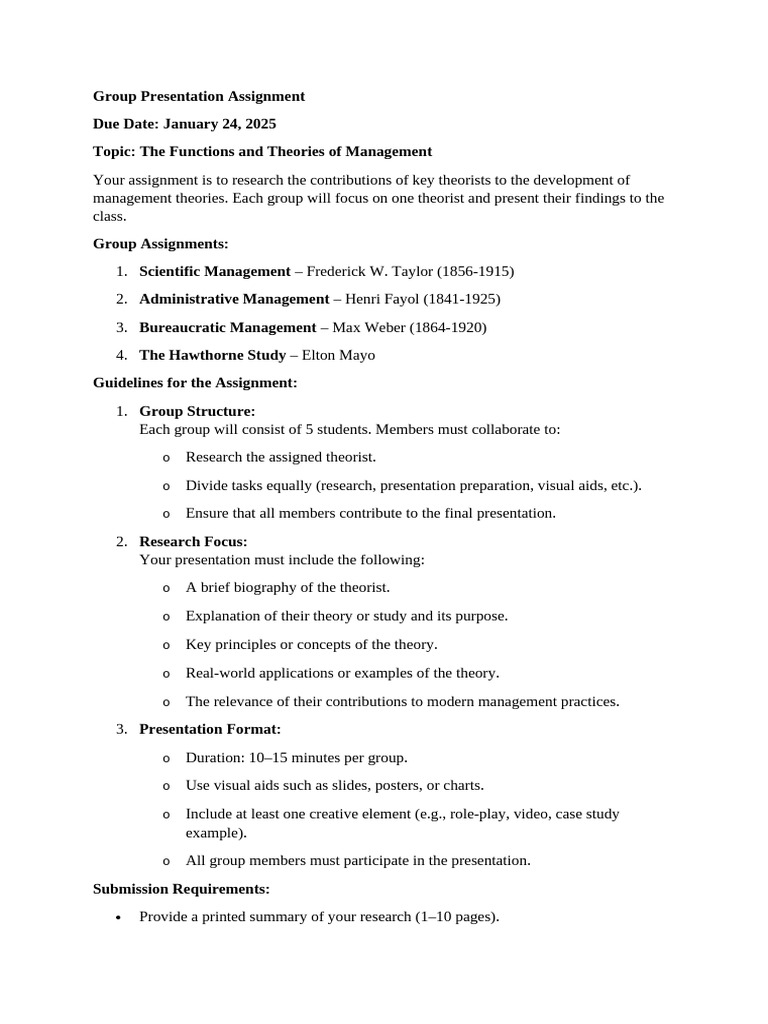 Group Presentation Assignment - Due Date January 24, 2025 | PDF ...