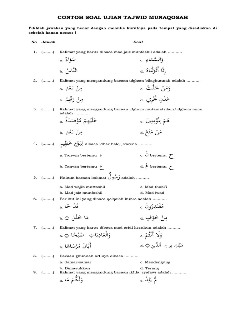 Soal Ujian Tajwid Munaqosah | PDF