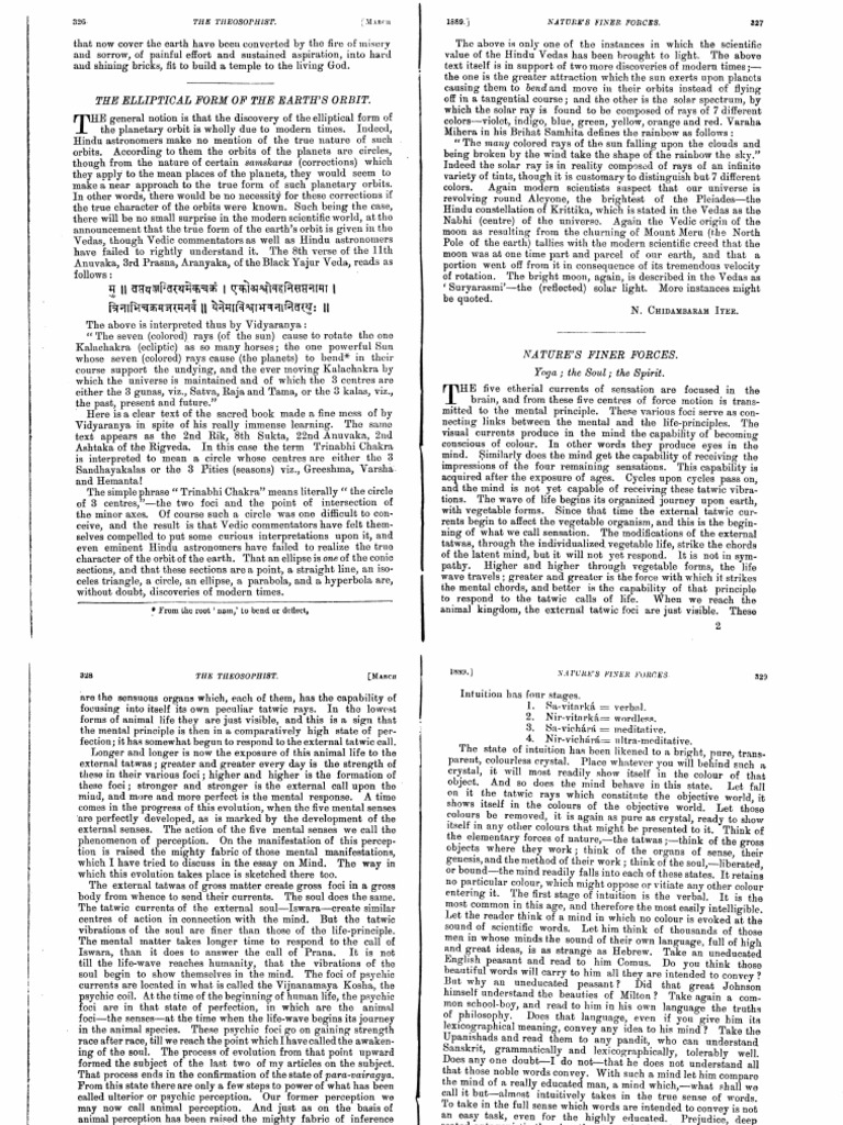 Rama Prasad - Nature's Finer Forces. Yoga The Soul The Spirit. (The Theosophist. Vol. X. No. 114 ...