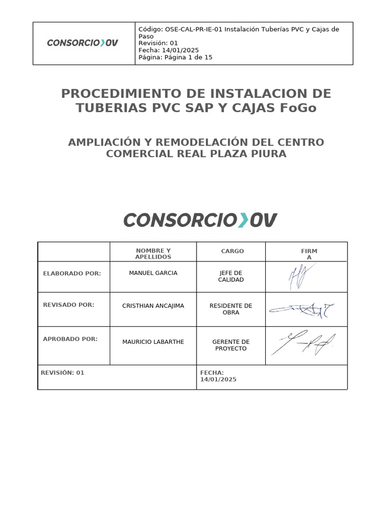 OSE-CAL-PR-IIEE-01 Instalación Tuberías PVC y Cajas de Paso | PDF | Escalera | Cableado eléctrico