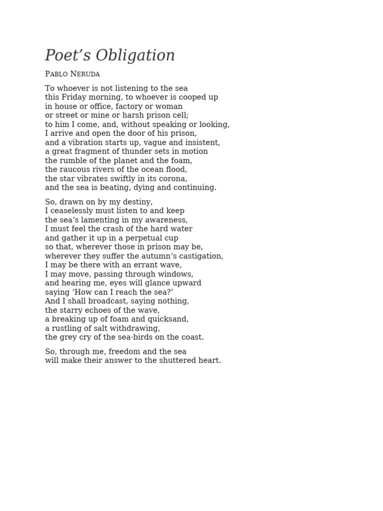 The Poet's Obligation by Neruda | PDF