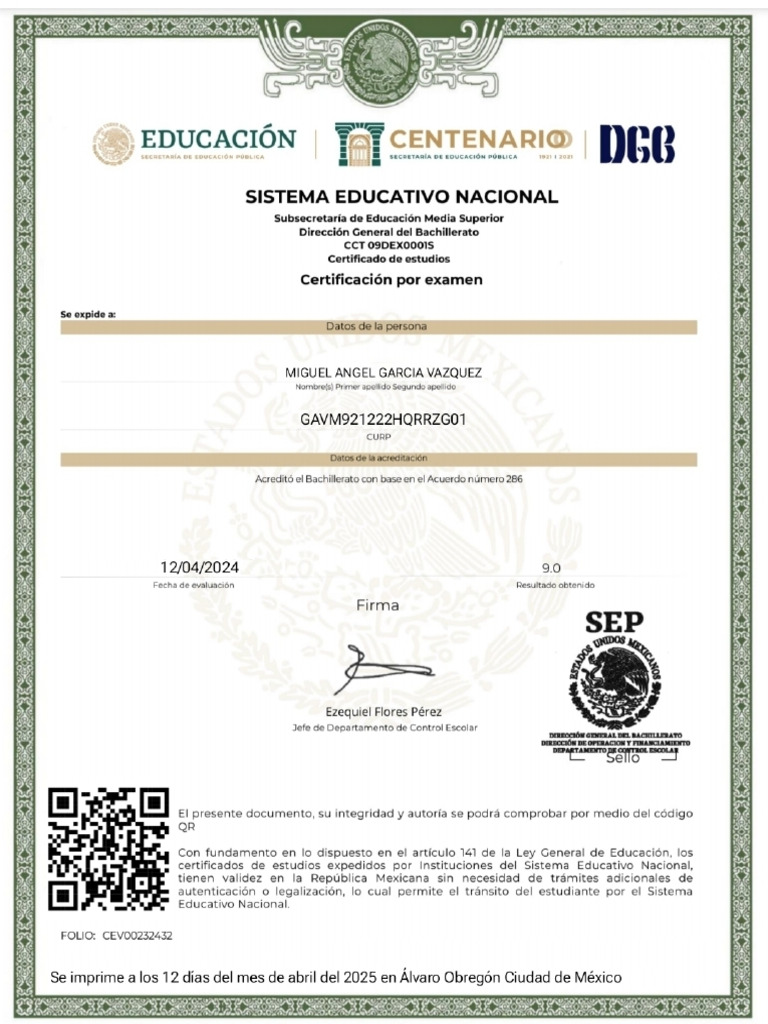 Certificado DGB | PDF