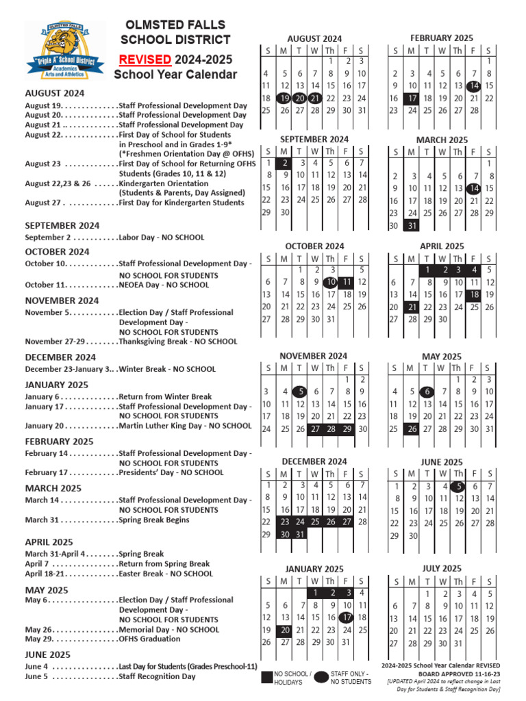 Olmsted Falls School Calendar 2024-25 | PDF | Holidays | Observances