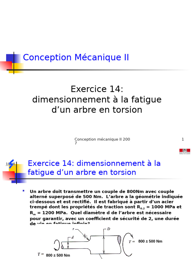 CM I & II 2006-07 Exercice 14 Corrigé | PDF | Fatigue (matériau) | Rendement (Ingénierie)