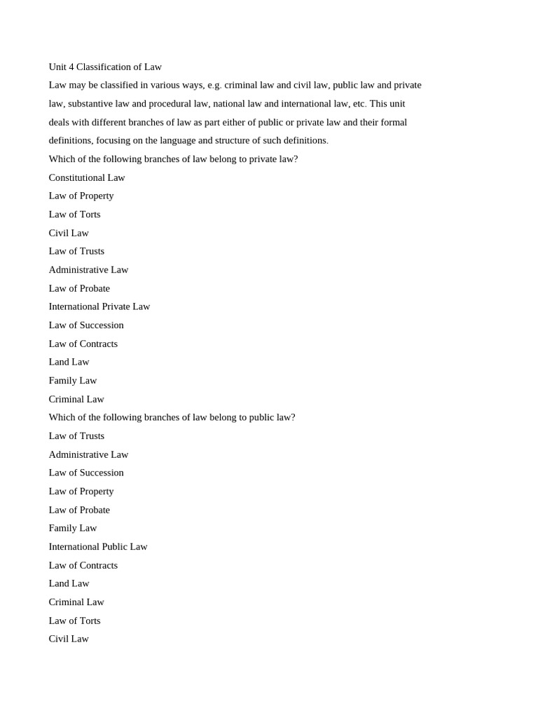 Unit 4 Classification of Law | PDF | Damages | Common Law