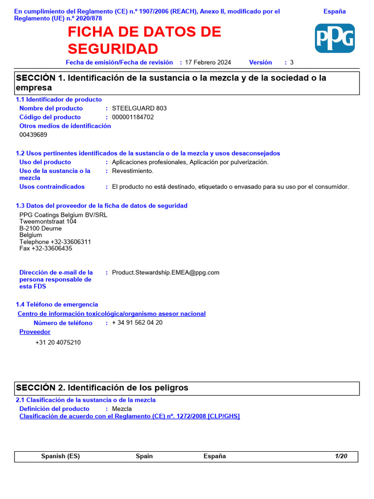 Ficha de Seguridad STEELGUARD 803 | PDF | Tolueno | Óxido