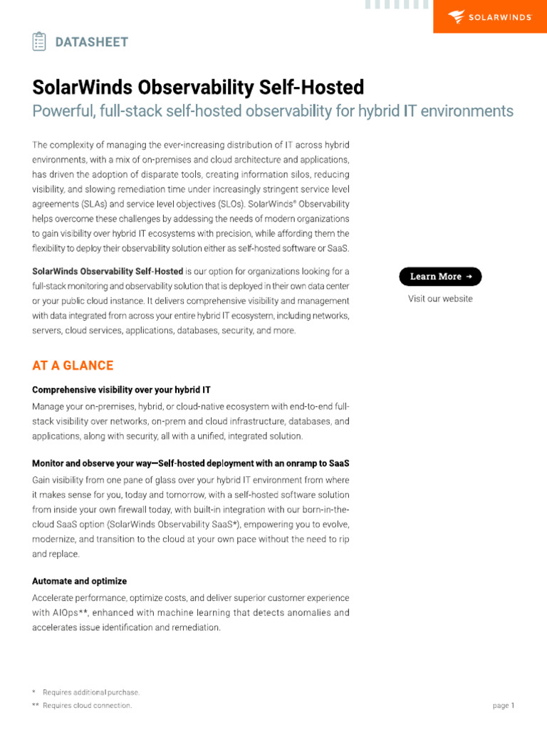 Observability Self-hosted Datasheet 3 | PDF