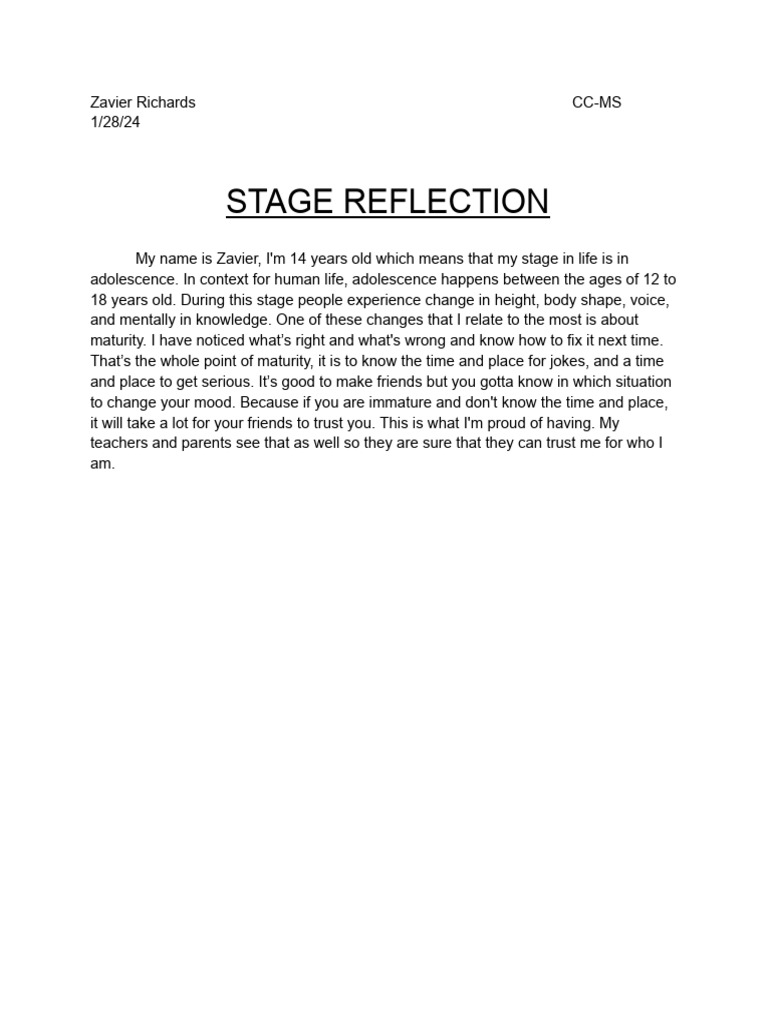 Zavier's Reflection on Adolescent Maturity | PDF