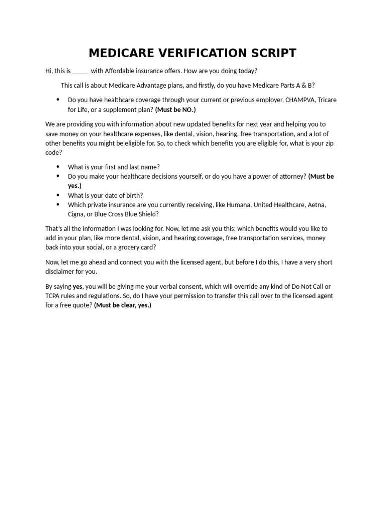MEDICARE VERIFICATION SCRIPT | PDF