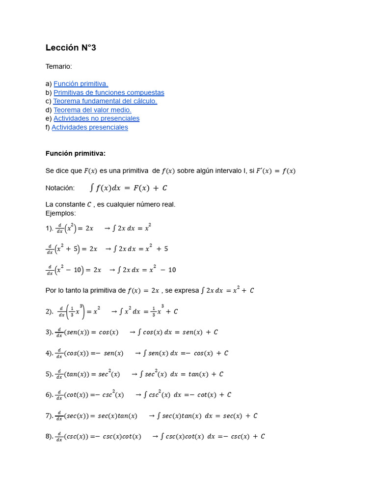 Cálculo Integral Lección N°3 | PDF | Integral | Análisis