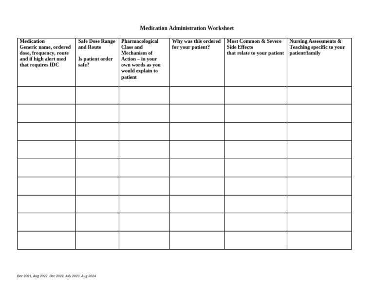 Medication Worksheet 2024 2 | PDF