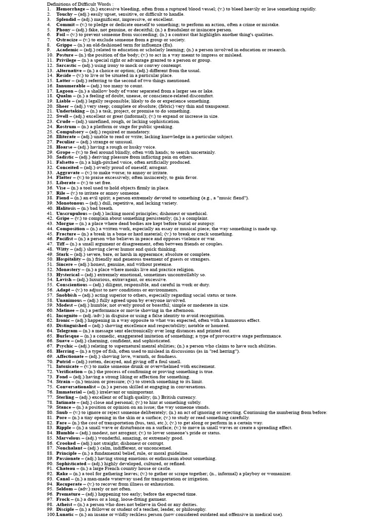 Definitions of Difficult Words | PDF