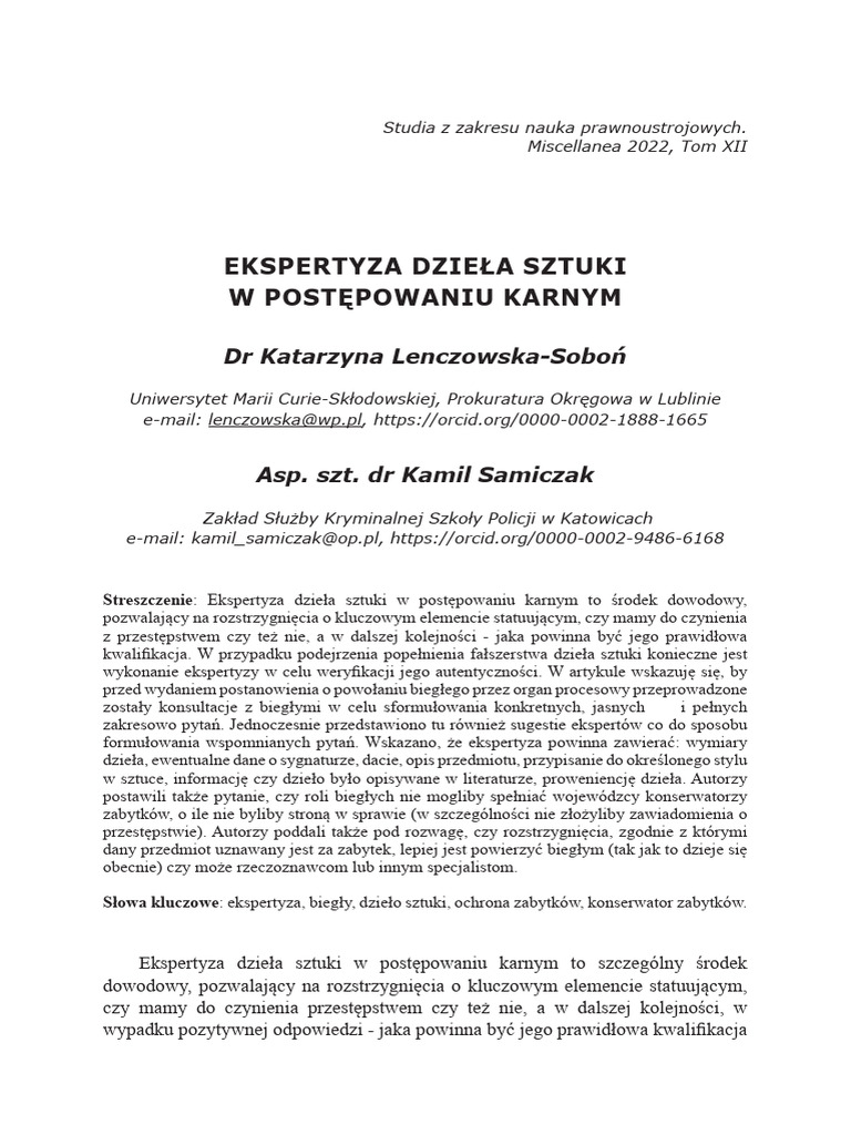Ekspertyza dzieła sztuki w postępowaniu karnym | PDF