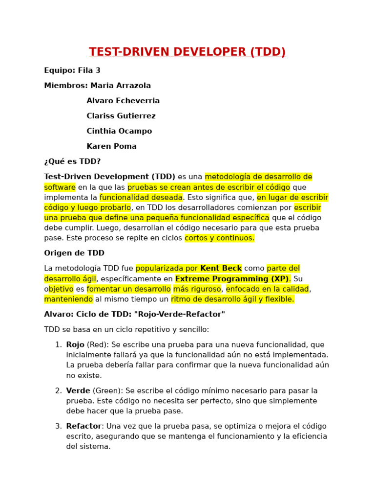 Qué es TDD | PDF | Desarrollo guiado por pruebas | Programación de computadoras