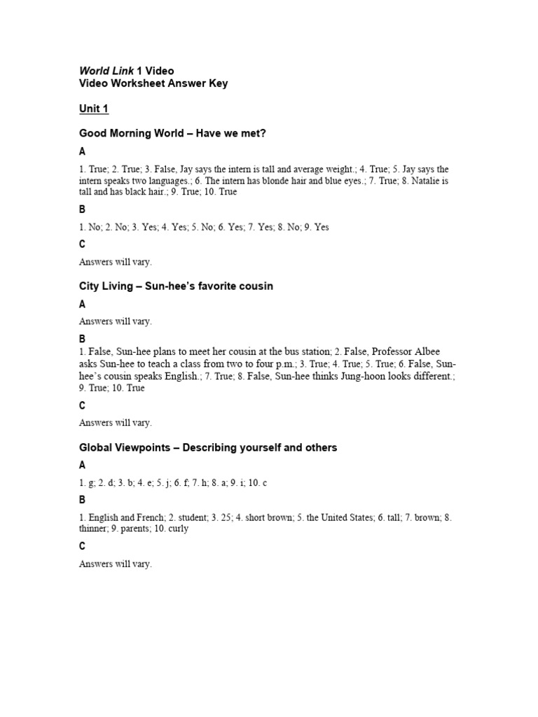 Wl3e Level01 Additional Video Worksheets Answer Key | PDF | Cost Of Living