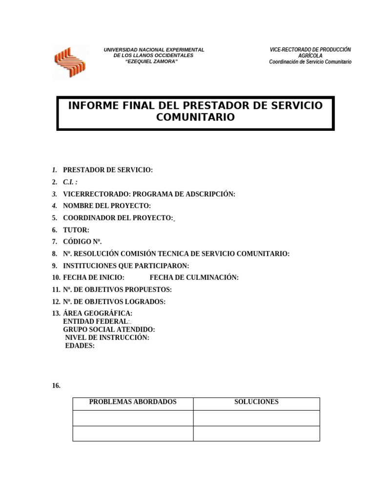 Informe Final Servicio Comunitario | PDF