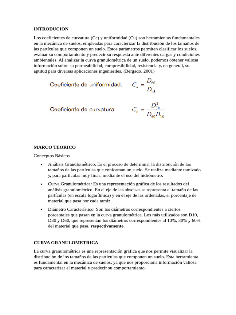 Coeficientes de Curvatura y Uniformidad en Suelos | PDF | Suelo ...