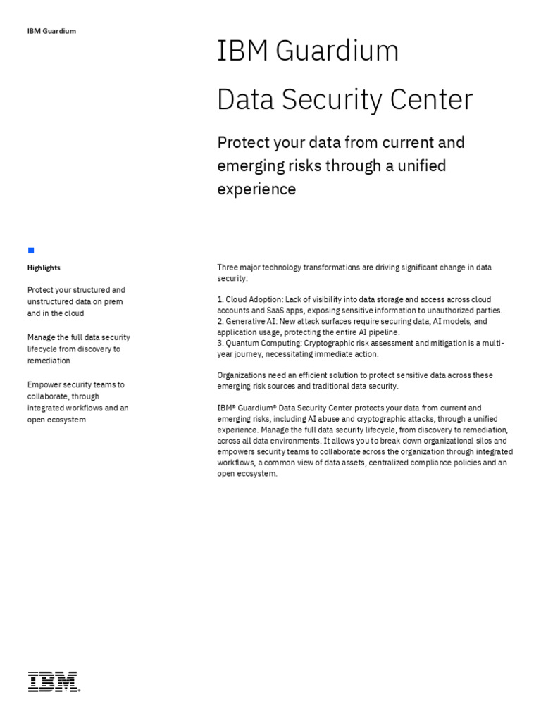 IBM Guardium Data Security Center - Solution Brief | PDF | Computer Security | Security