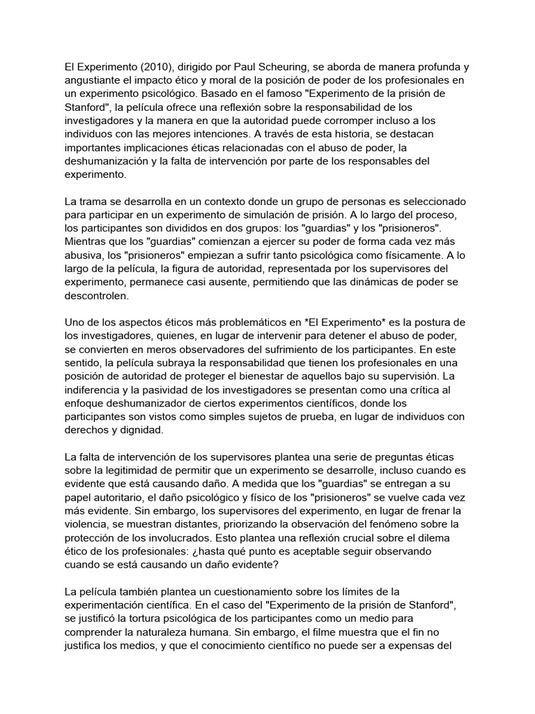 El Experimento | PDF | Experimentar | Sicología