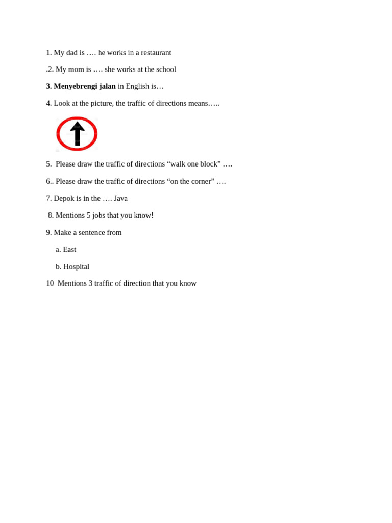English Vocabulary and Directions Guide | PDF