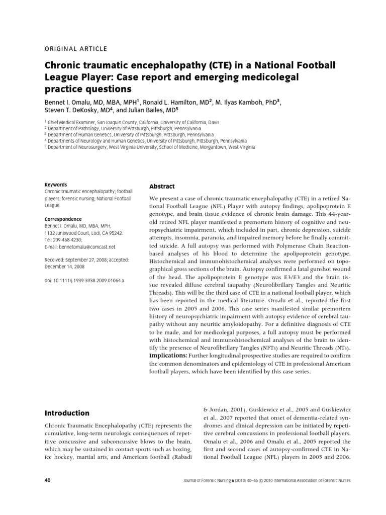 Chronic Traumatic Encephalopathy Cte in A.5 | PDF | Chronic Traumatic ...