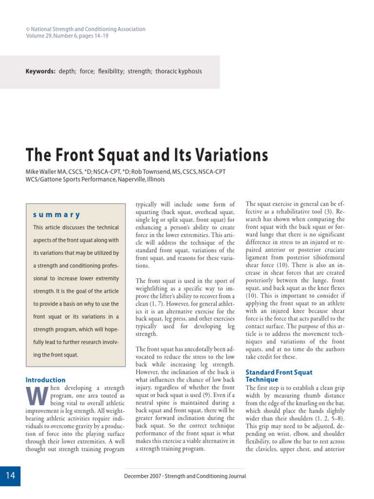 2007. the Front Squat and Its Variations.2 | PDF | Anatomical Terms Of ...