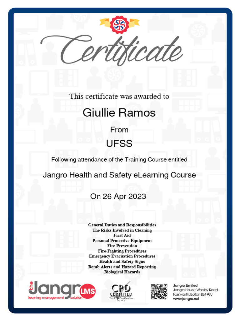 Health and Safety Certificate | PDF